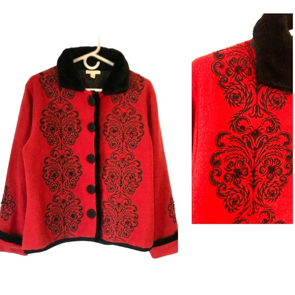 Carson | Jackets & Coats | Carson Wool Jacket Red Embroidered And ...
